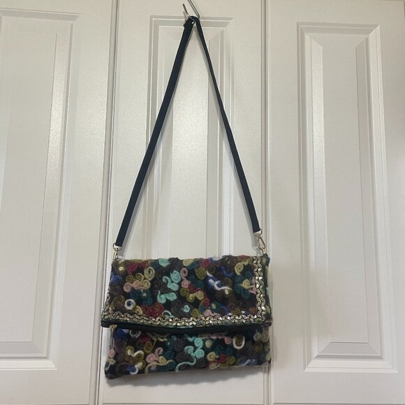 Bags | Felted Wool Crewel Embroidered Colorful Floral Fold Over ...
